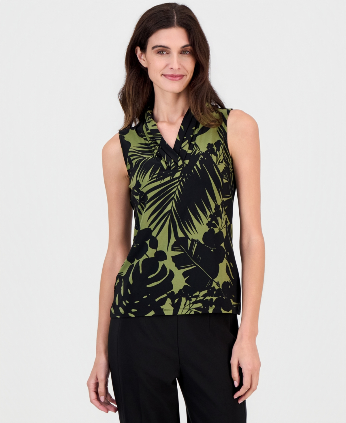 Click here for Anne Klein Womens Triple-Pleat V-Neck Sleeveless T... prices