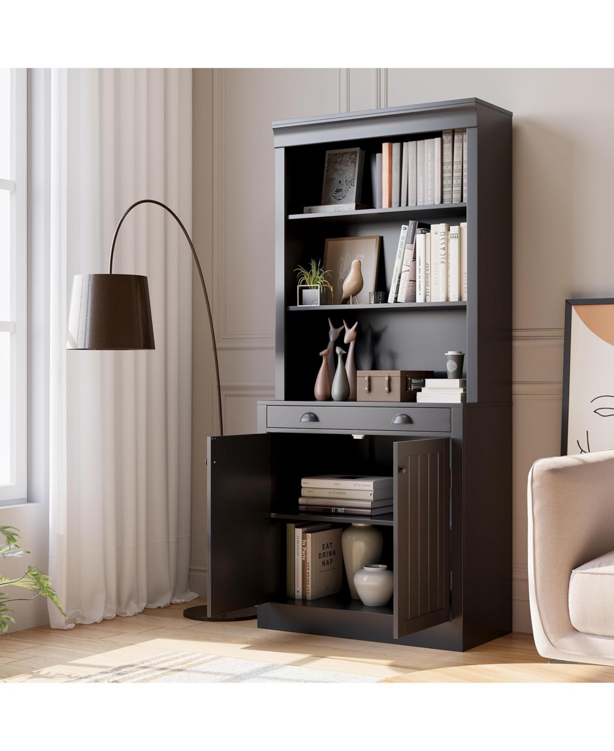 Click here for gaomon 70-Inch Tall Bookcase with 2 Doors and 1 Dr... prices