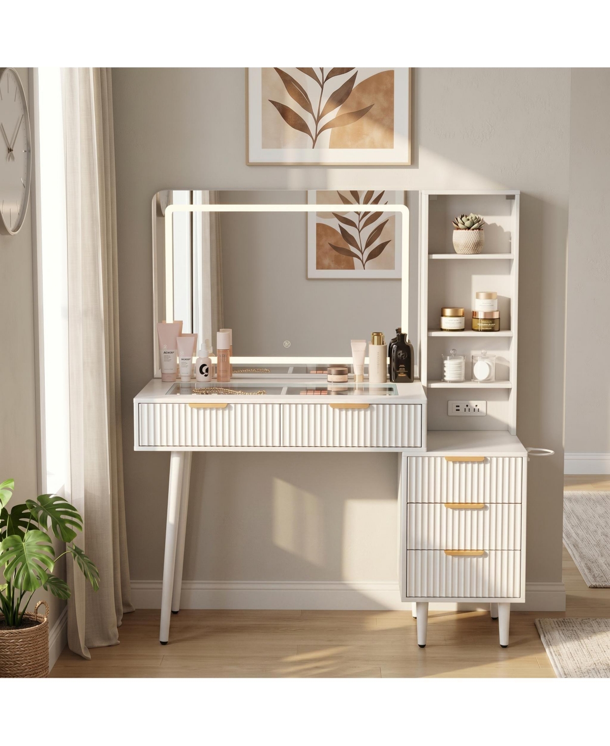 Click here for homfan Modern Fluted Vanity Desk 36 Led Mirror  Gl... prices
