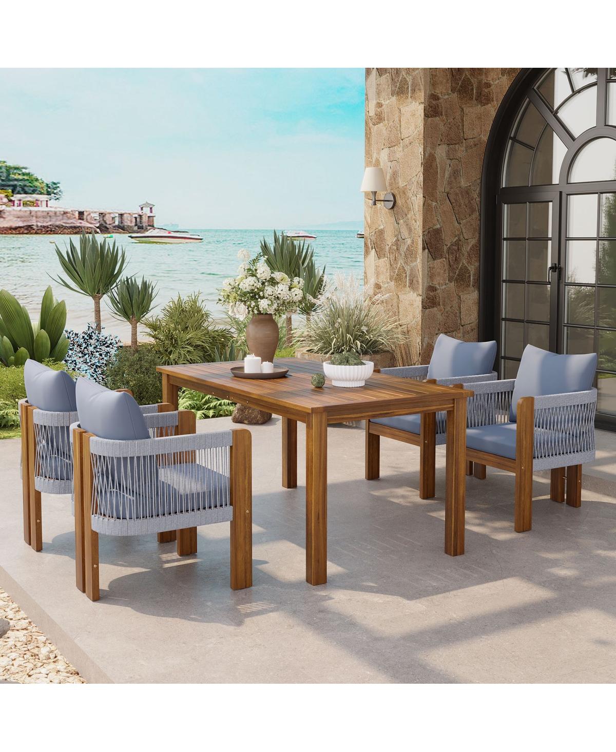Click here for Asagikoiai 5-Piece Acacia Wood Outdoor Dining Set... prices