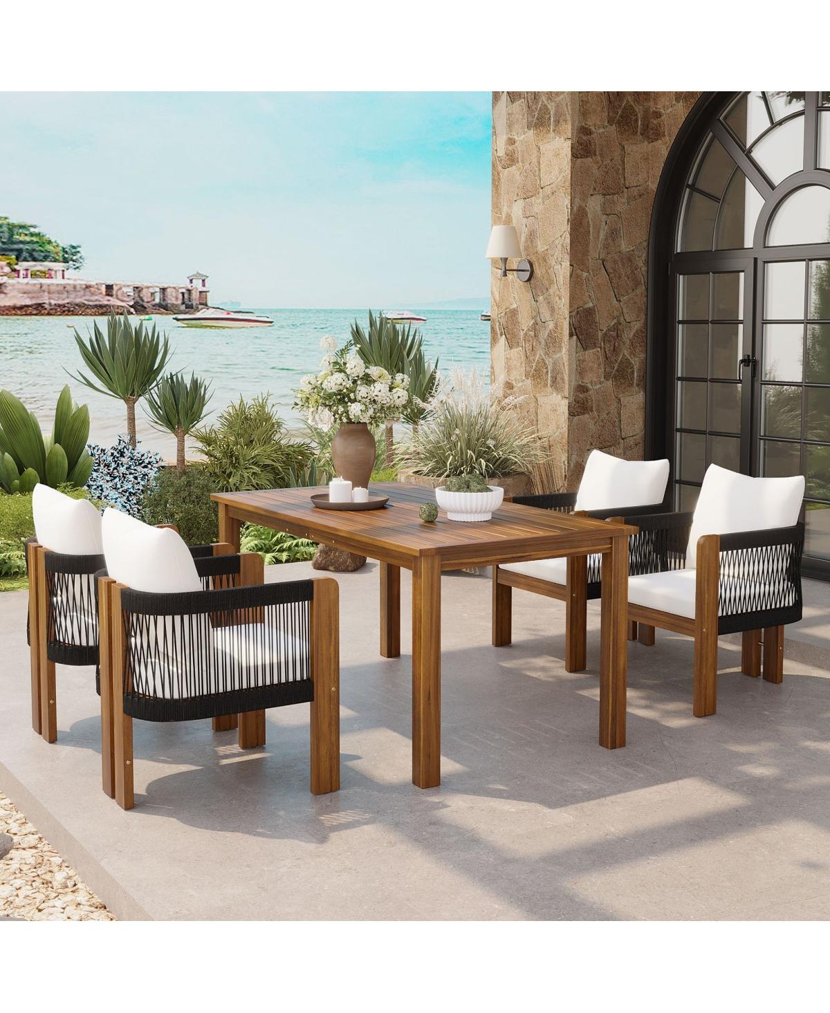 Click here for Asagikoiai 5-Piece Acacia Wood Outdoor Dining Set... prices