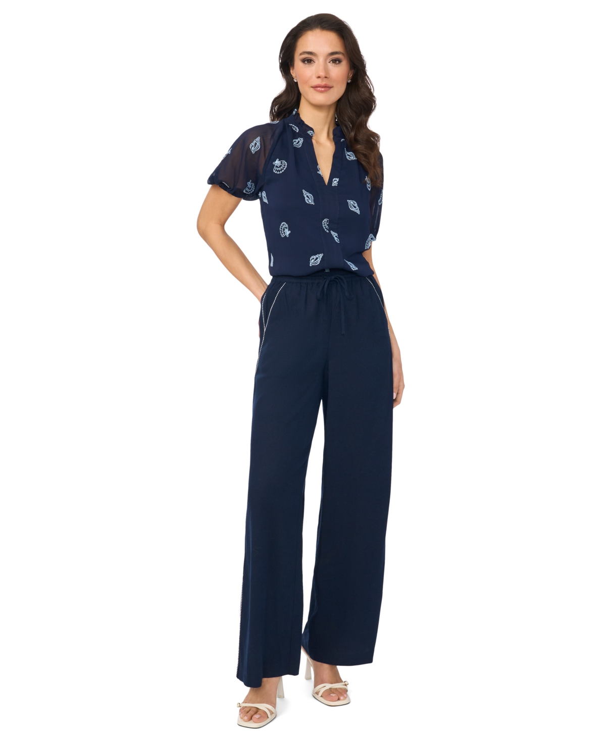 Click here for CeCe Womens Embroidered Split V-Neck Blouse - Clas... prices
