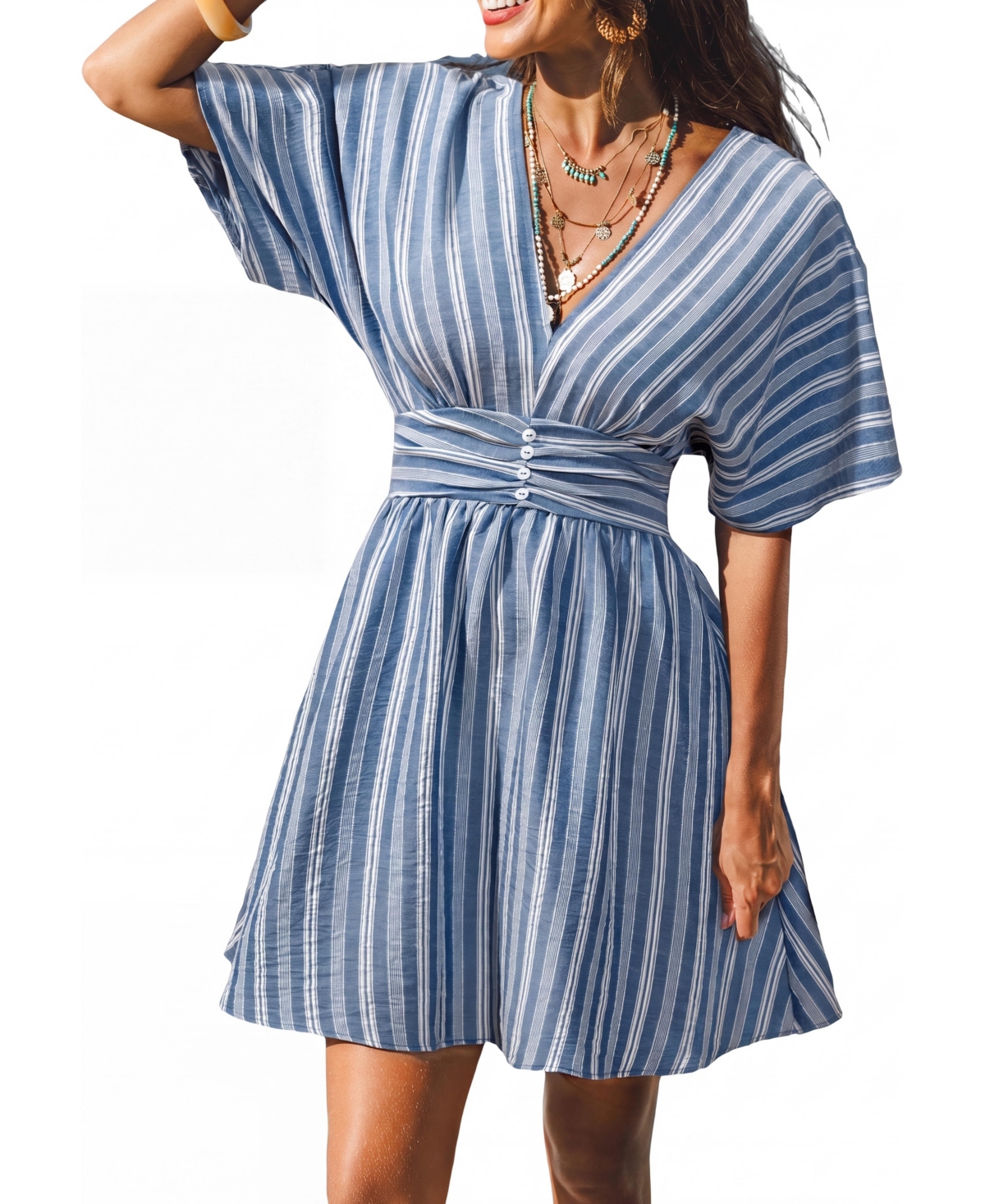 Click here for Cupshe Womens Here for It Striped Mini Beach Dress... prices