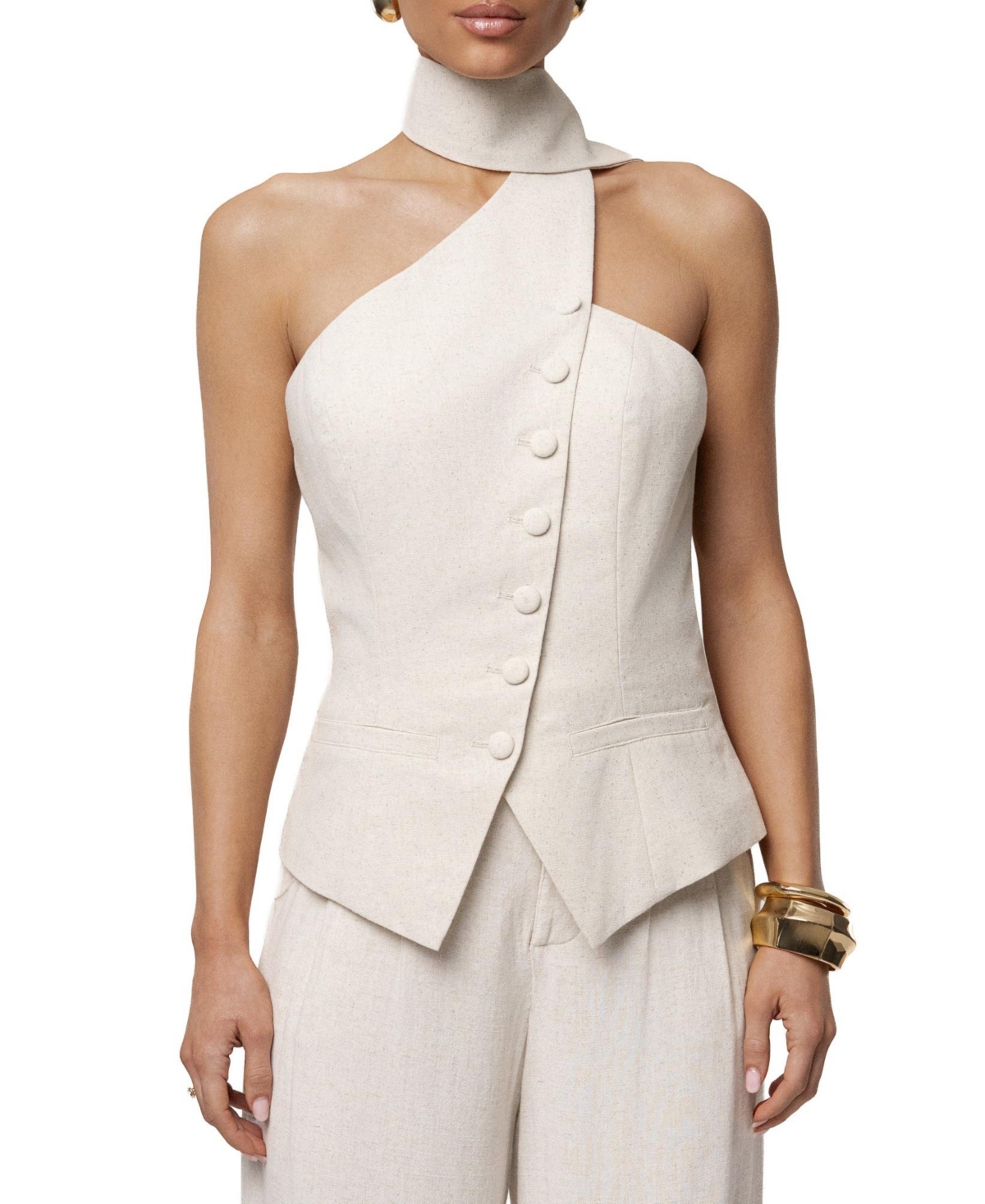 Click here for Jluxlabel Womens Oatmeal Asymmetric Scarf Top - Be... prices