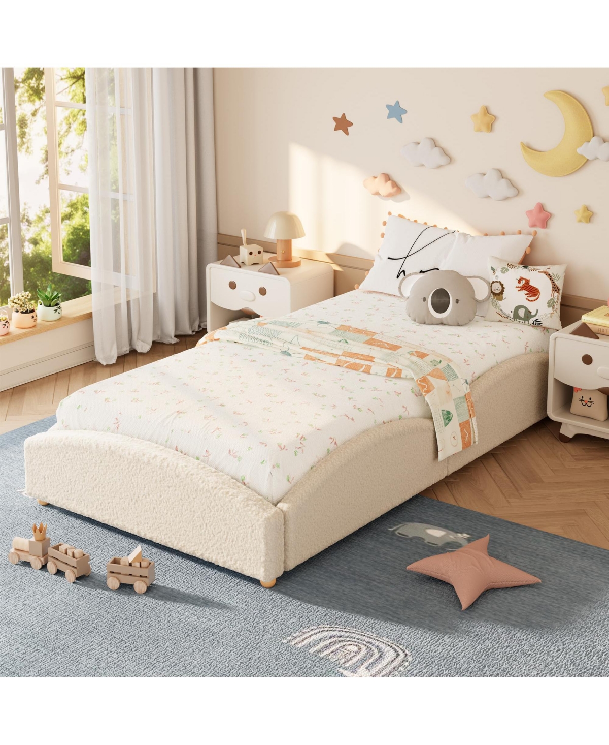 Click here for homfan Upholstered Floor Bed for Kids  Teddy Fabri... prices