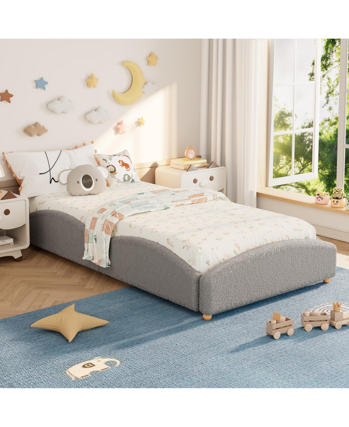 Click here for homfan Upholstered Floor Bed for Kids  Teddy Fabri... prices
