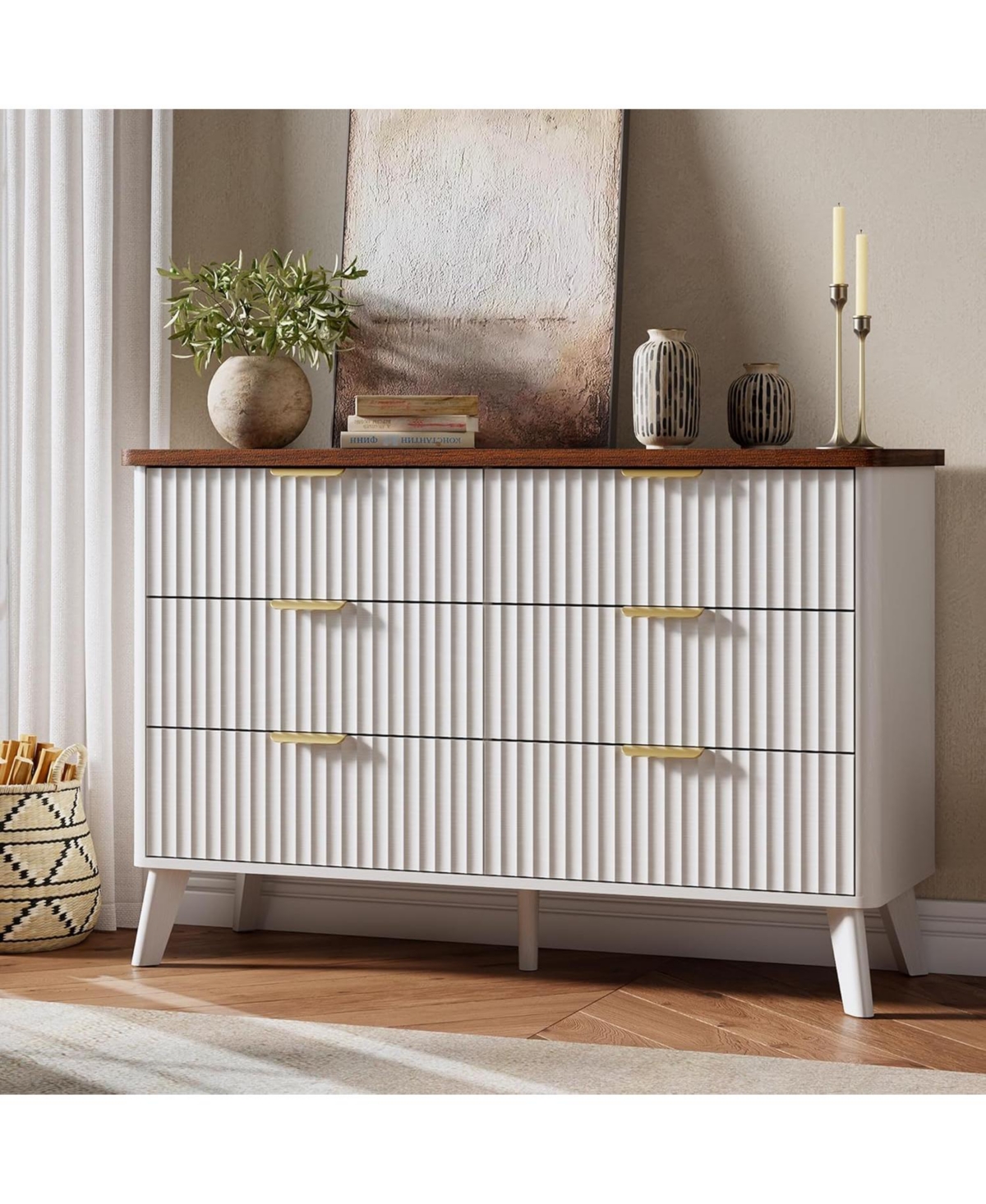 Click here for gaomon Fluted 5 Drawer Dresser Tall Curved Profile... prices