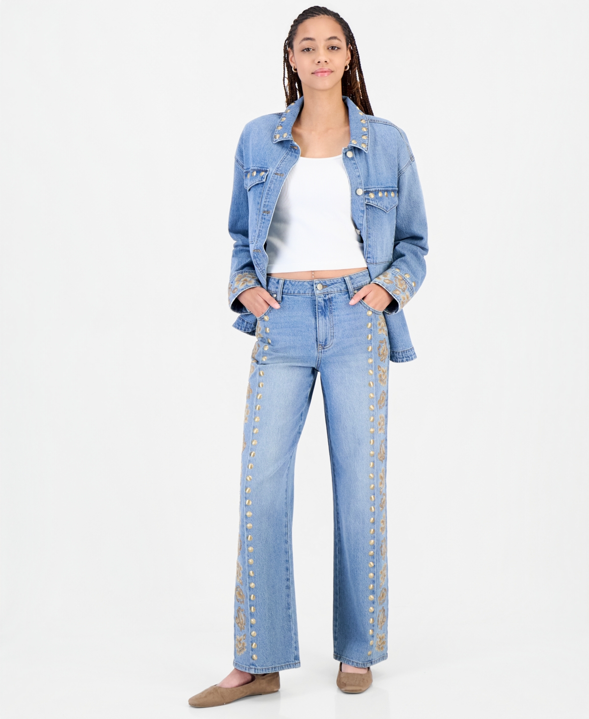 Click here for And Now This Womens High-Rise Embroidered and Stud... prices