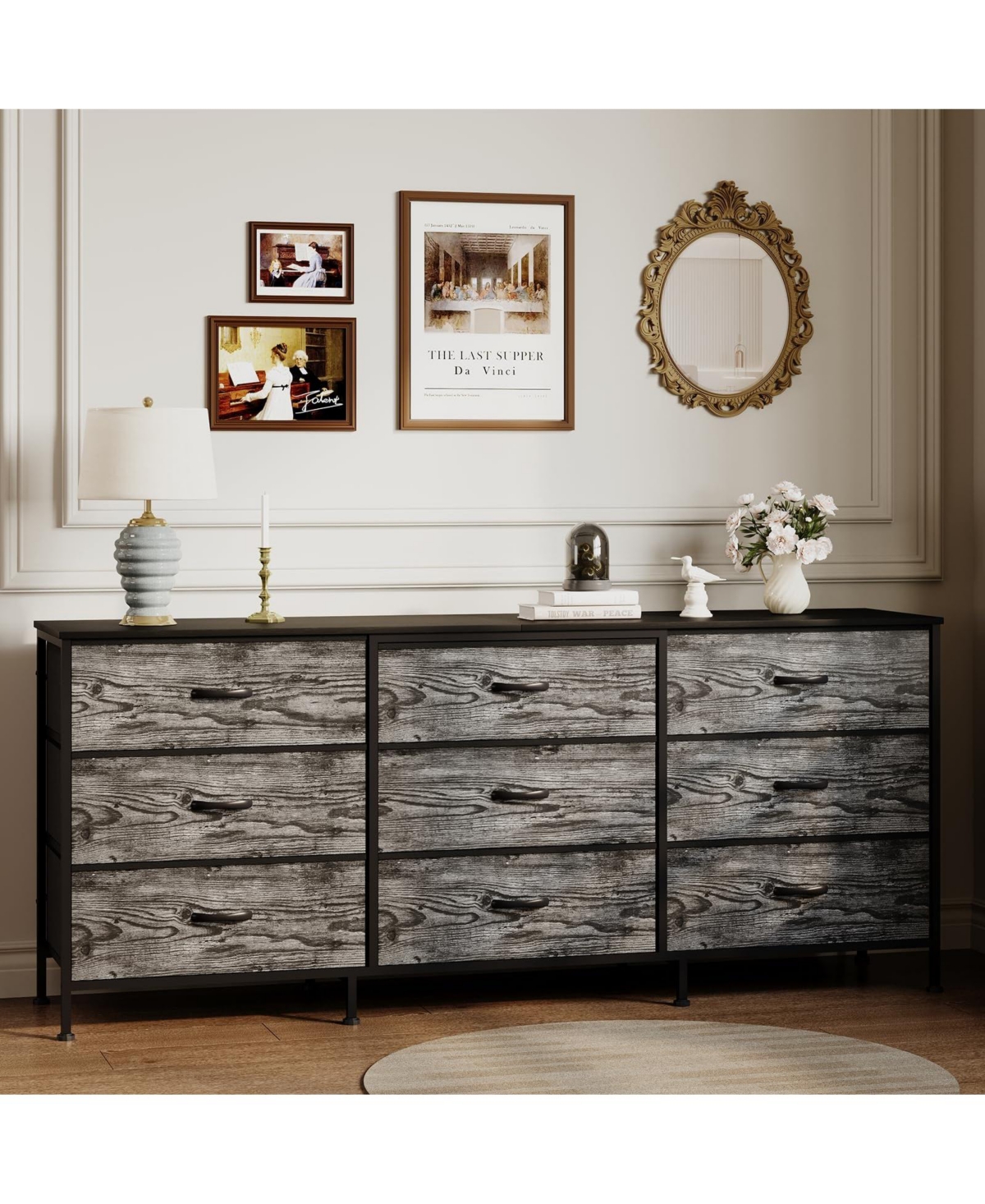 Click here for homfan 9 Drawer Dresser  63 Inch Fabric Tv Stand S... prices