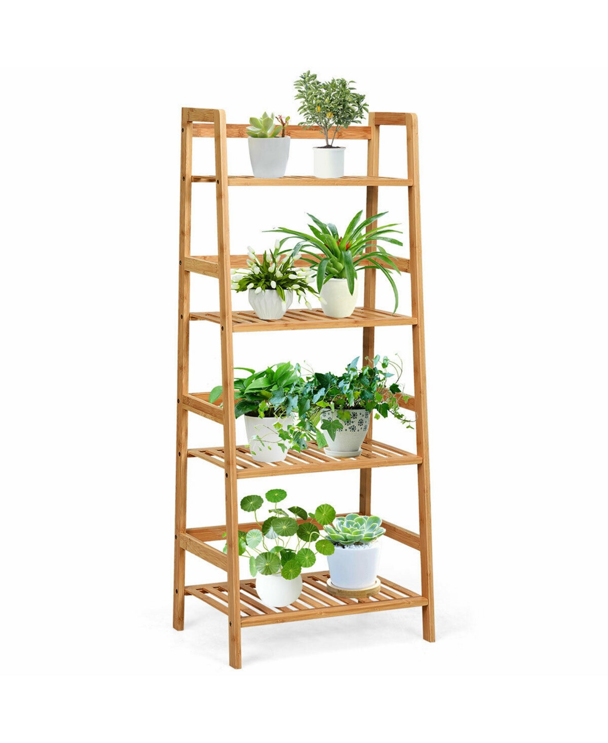 Click here for Gymax 4-Tier Bamboo Ladder Shelf Multipurpose Plan... prices