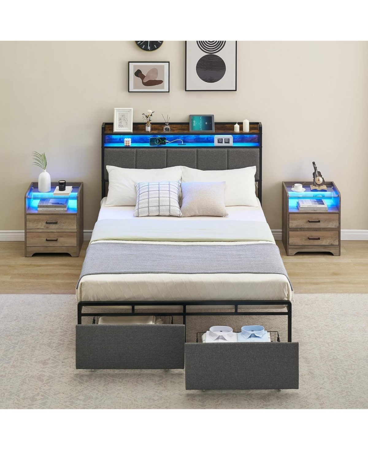 Click here for homfan Upholstered Platform Bed with Headboard She... prices