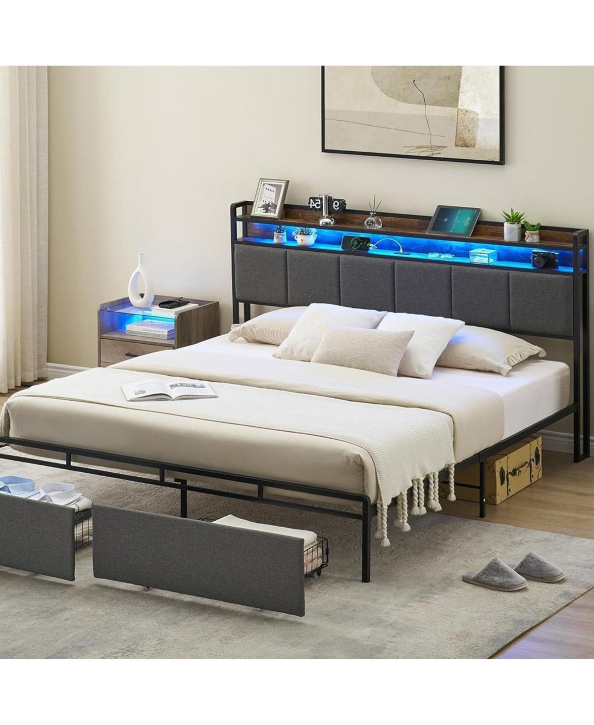 Click here for homfan Upholstered Platform Bed with Headboard She... prices