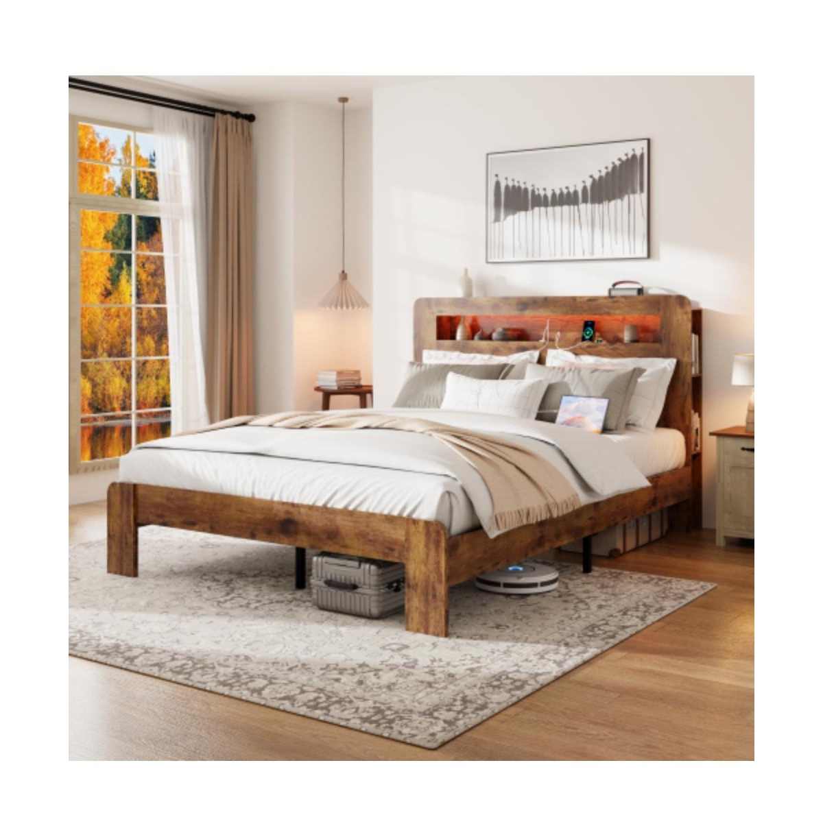 Click here for Lucky One King Size Wood Platform Bed Frame with S... prices