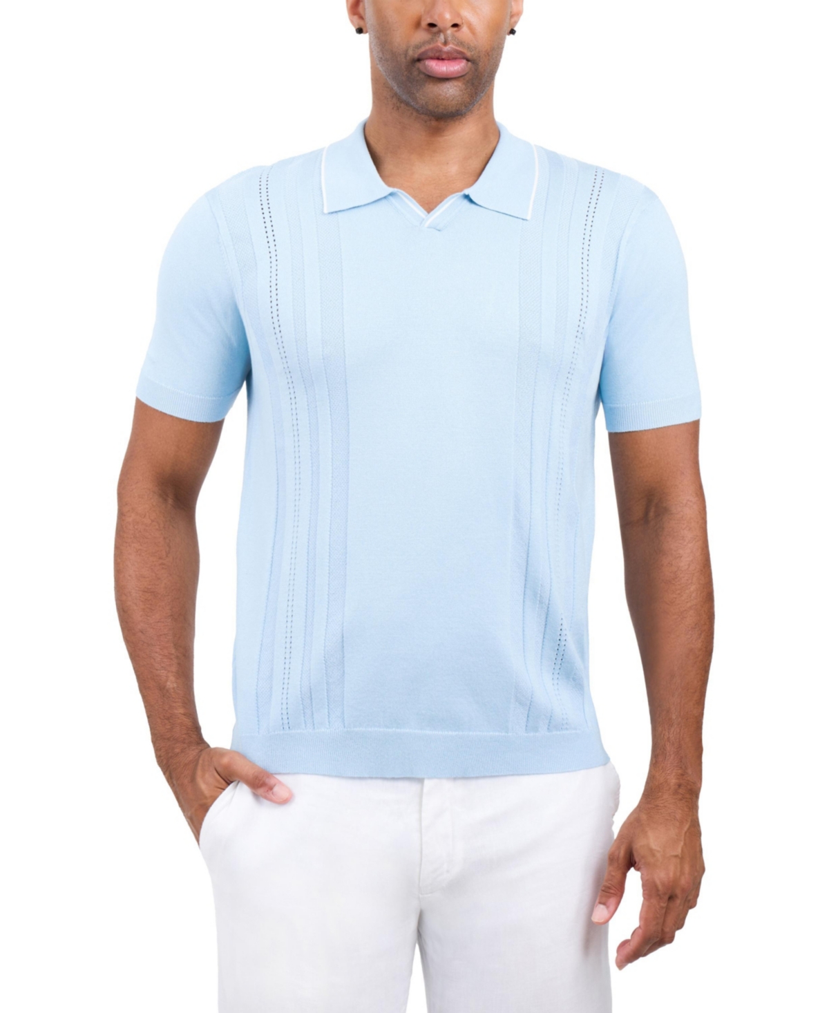 Click here for Xray Mens Johnny Collar Textured Stripe Sweater Po... prices
