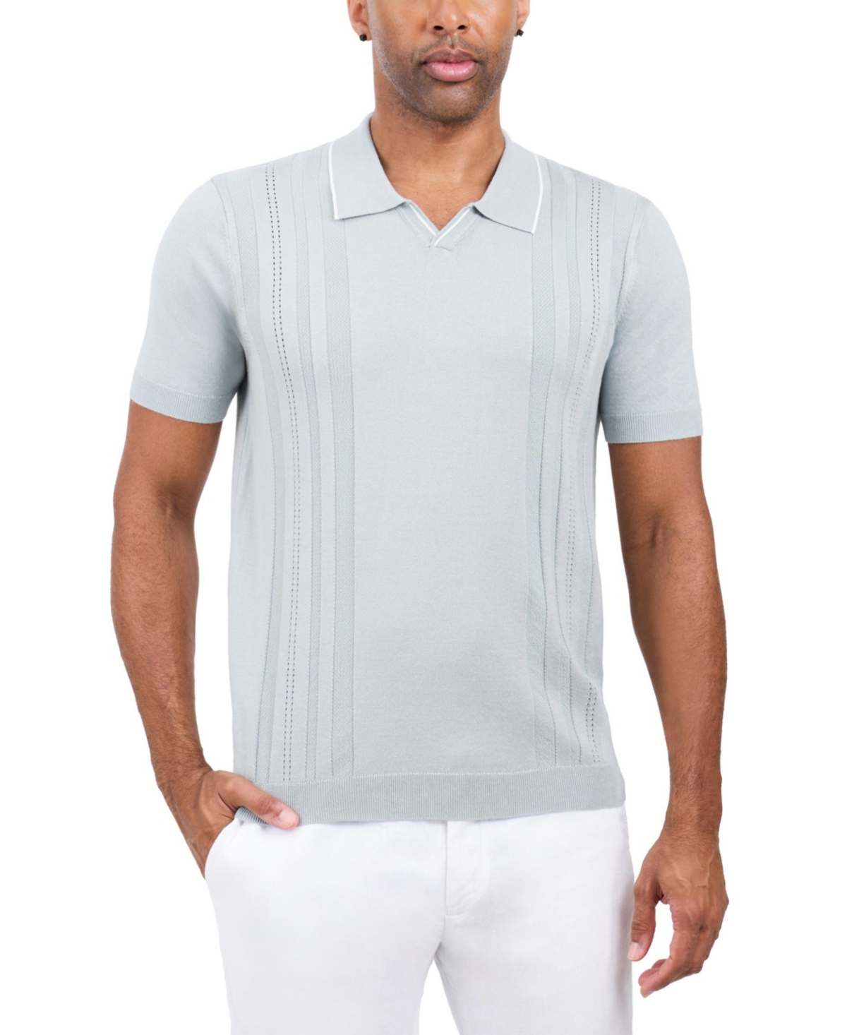 Click here for Xray Mens Johnny Collar Textured Stripe Sweater Po... prices