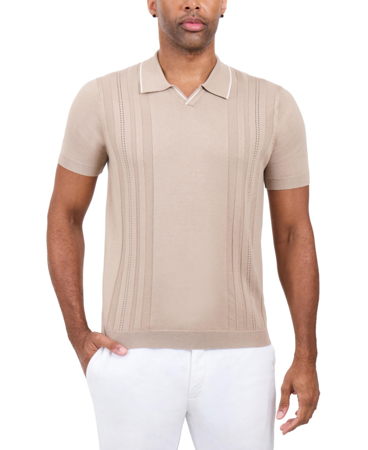 Click here for Xray Mens Johnny Collar Textured Stripe Sweater Po... prices