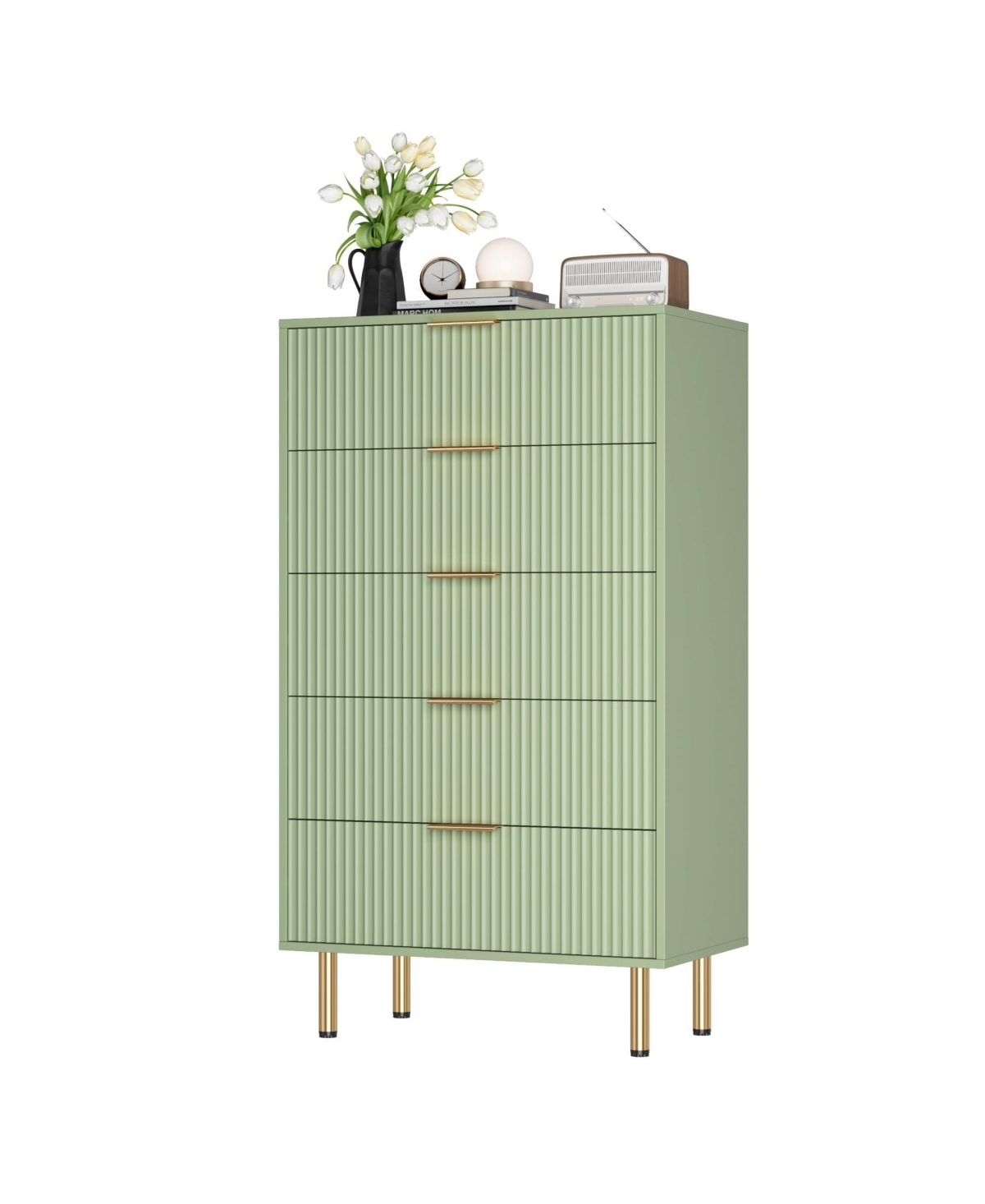 Click here for gaomon 5 Drawer Fluted Dresser Modern Wooden Chest... prices