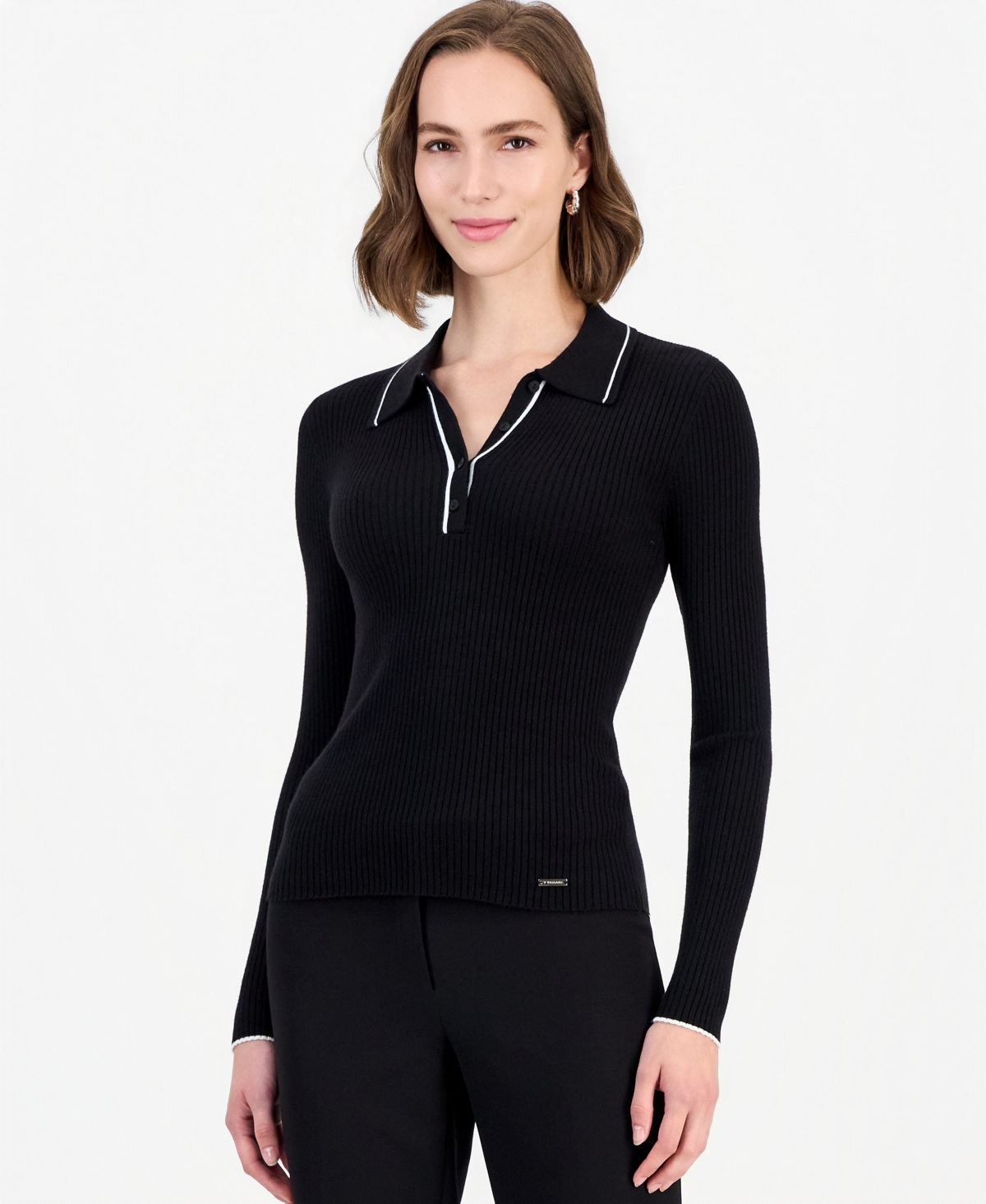 Click here for T Tahari Womens Long-Sleeve Ribbed Polo Sweater -... prices