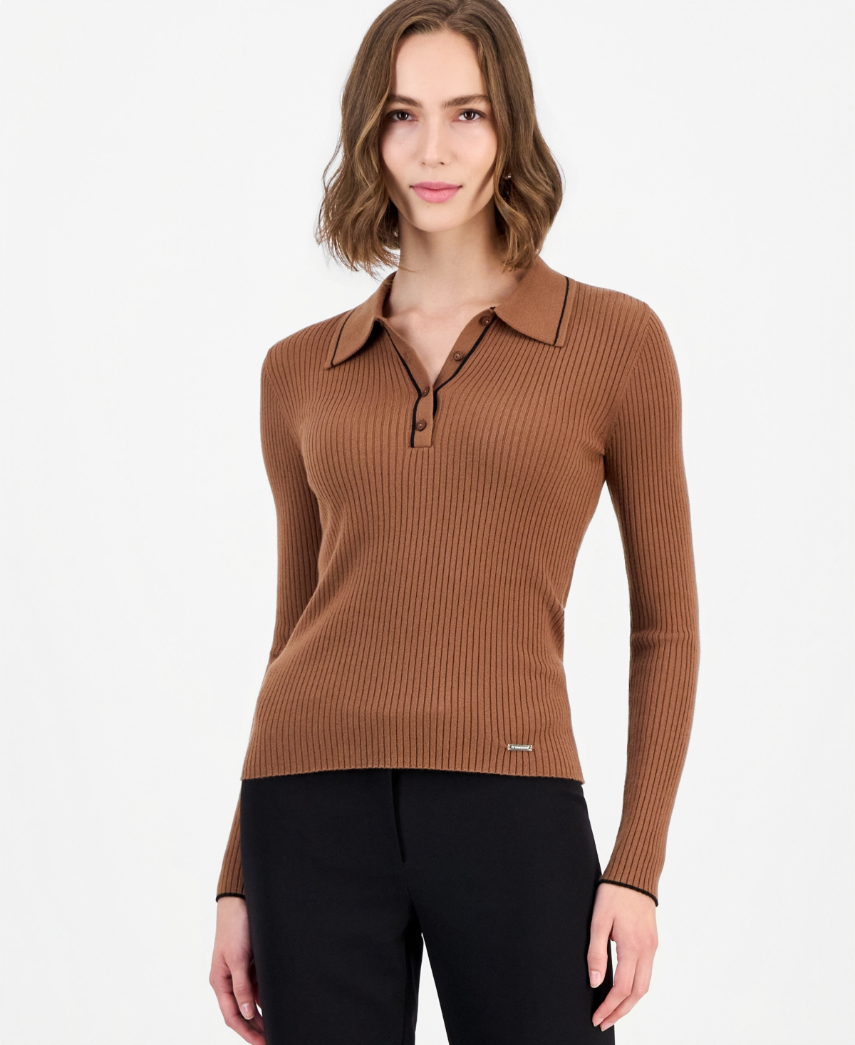 Click here for T Tahari Womens Long-Sleeve Ribbed Polo Sweater -... prices