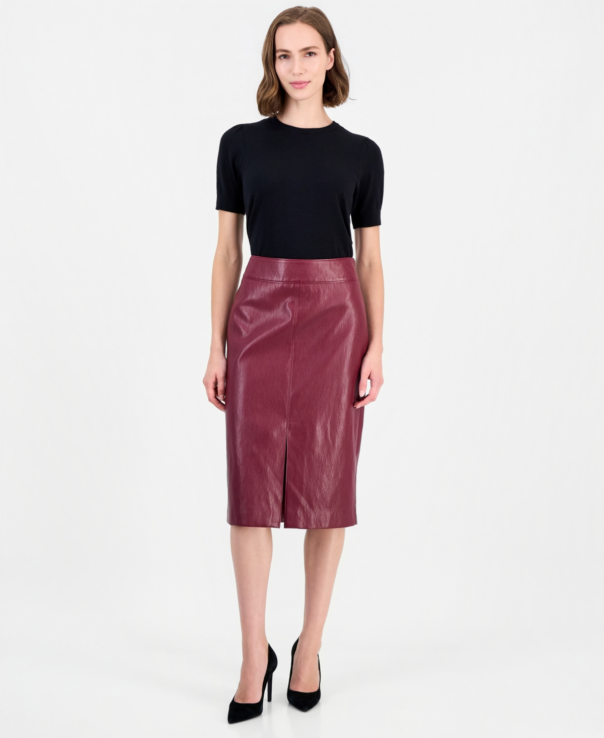 Click here for T Tahari Womens Midi Pencil Front-Slit Skirt - Cla... prices