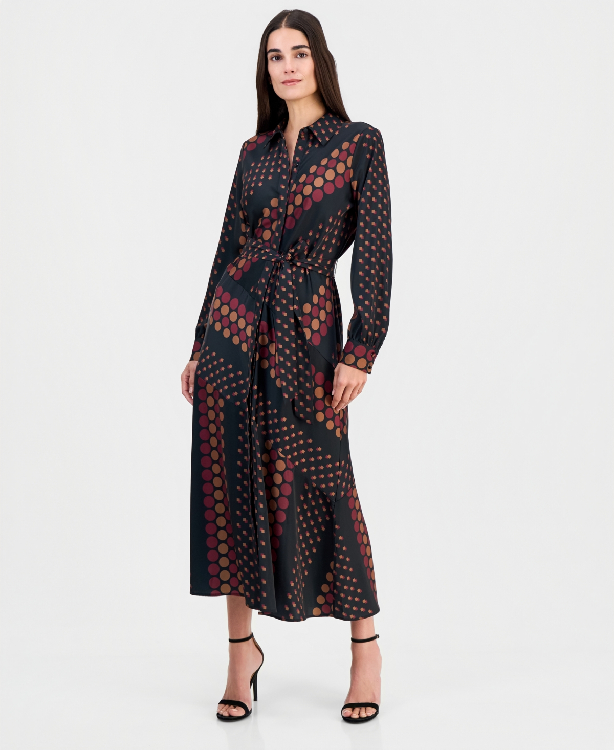 Click here for T Tahari Womens Printed Tie-Waist Diagonal-Tiered... prices