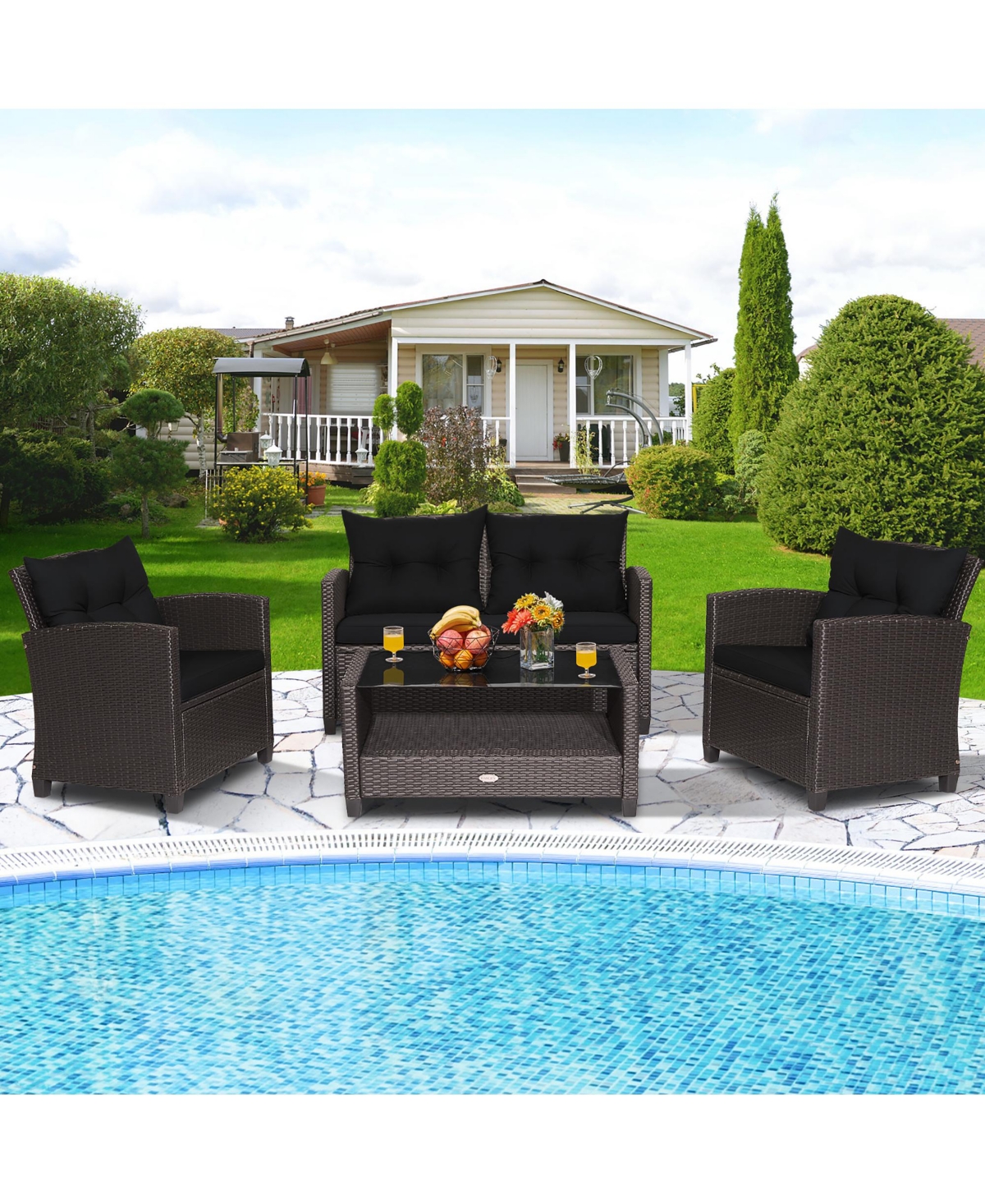Click here for Costway 4 Pieces Patio Rattan Furniture Set Glass... prices