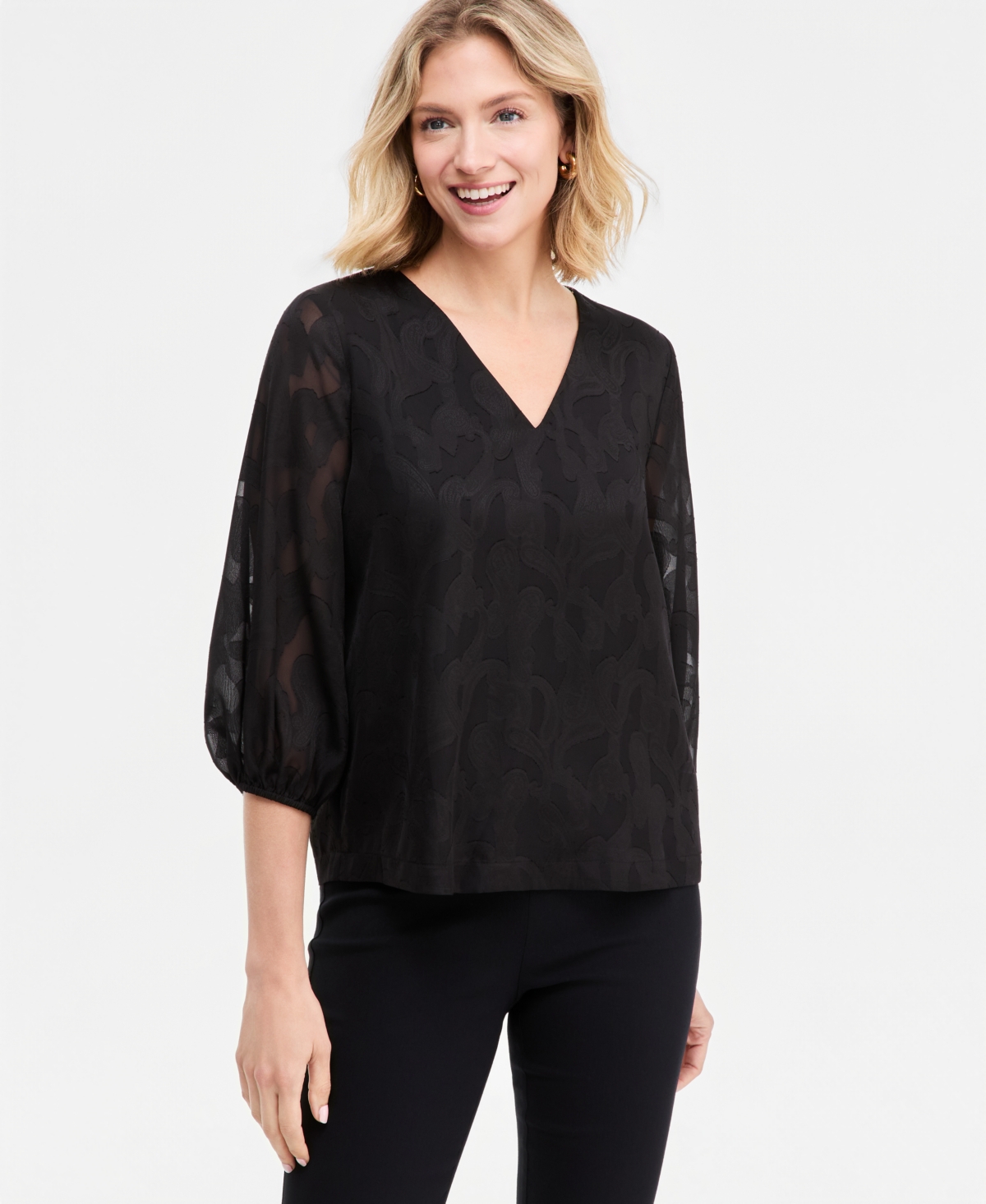 Click here for Jm Collection Petite V-Neck 3/4-Sleeve Paisley Blo... prices