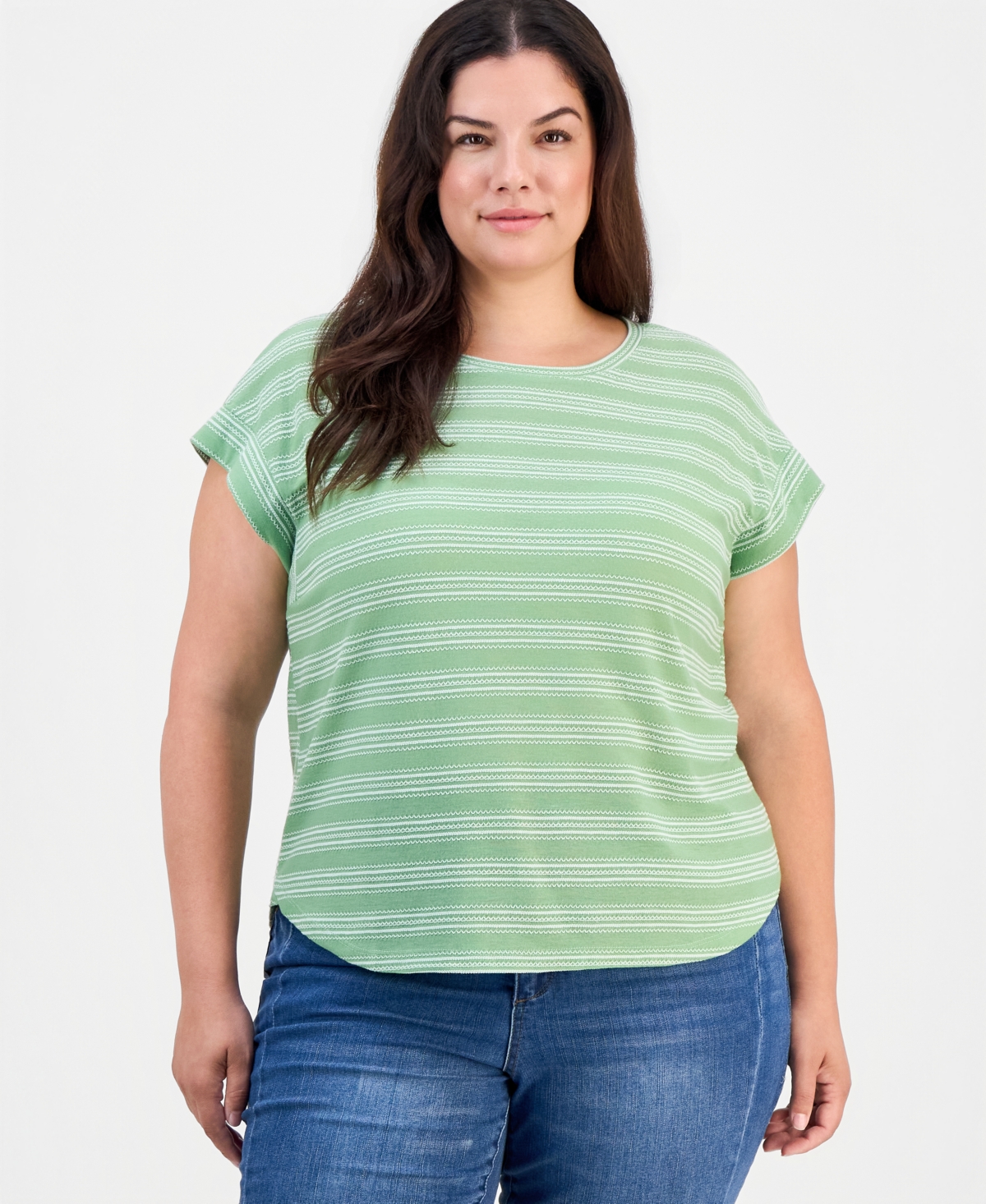 Click here for Democracy Plus Size Striped Scoop Neck T-Shirt - G... prices