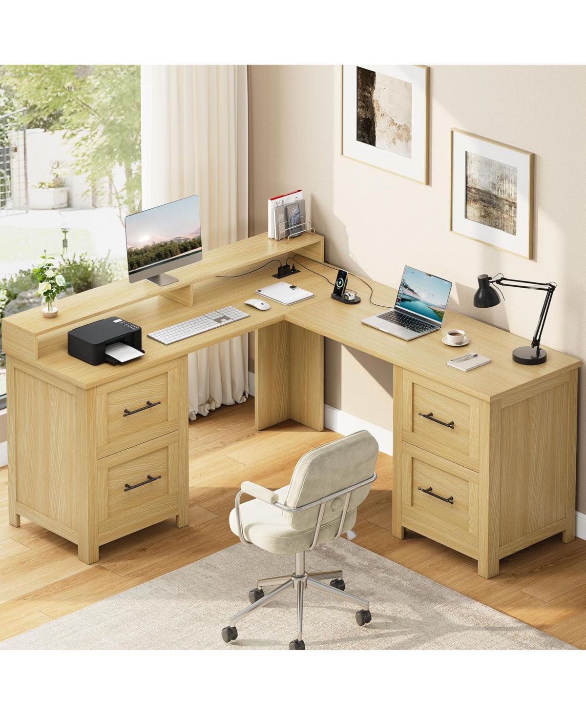 Click here for gaomon 63 L-Shaped Executive Desk with 4 File Draw... prices