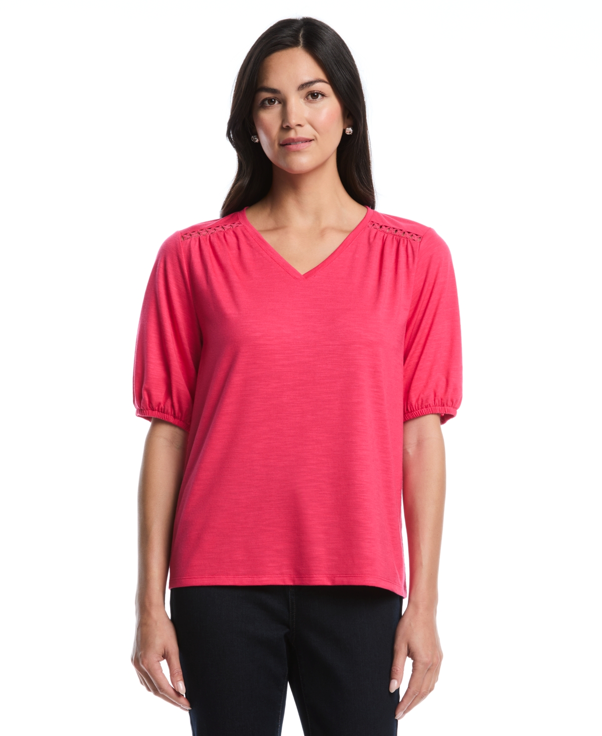 Click here for Rafaella Petite Puff-Sleeve Top - Raspberry prices