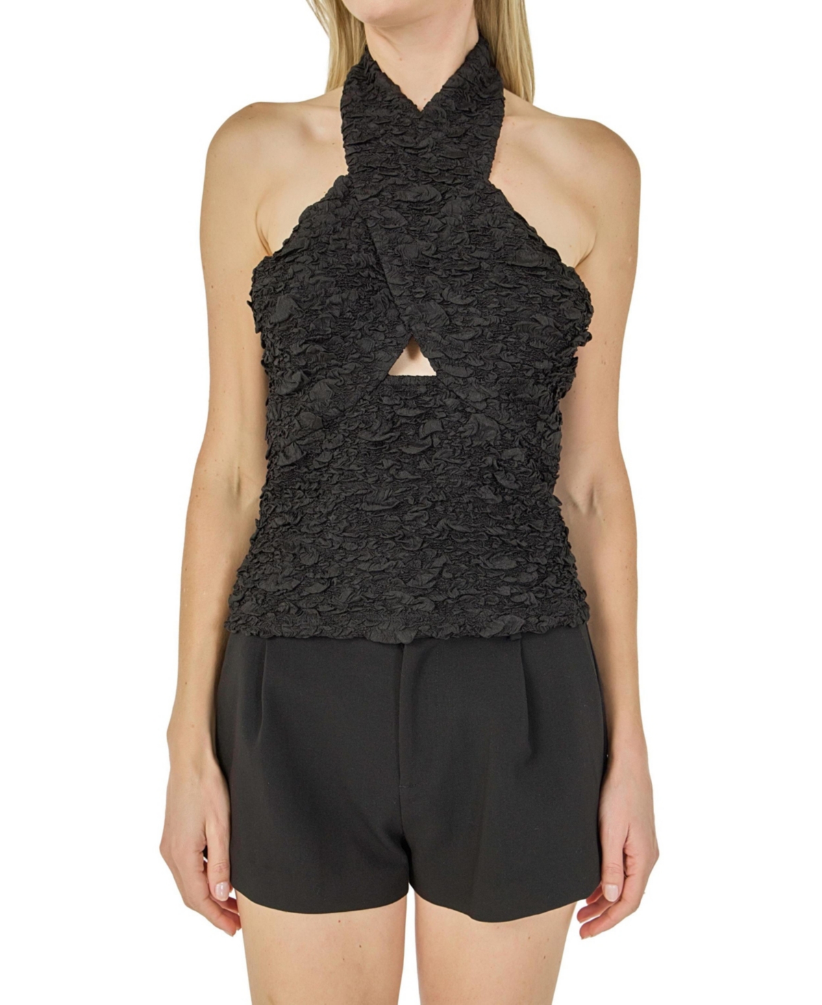 Click here for endless rose Womens Stretchy halter Top - Black prices