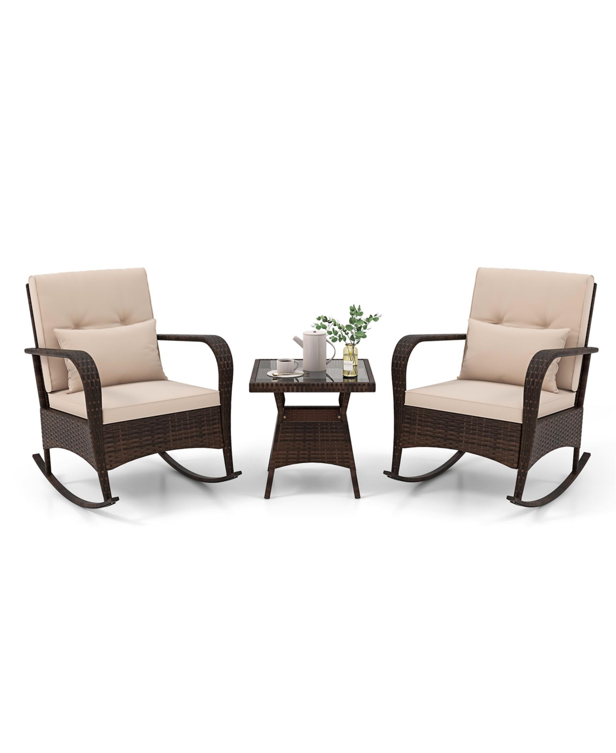 Click here for Gymax 3Pieces Outdoor Rocking Set Rattan Rocker Ch... prices