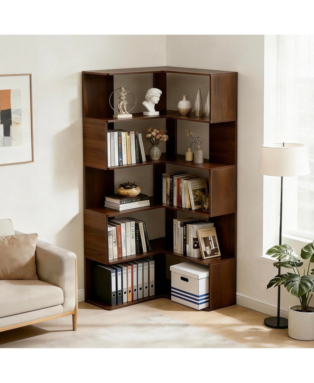 Click here for Flynama 66-Inch 6-Tier Corner Bookshelf L-Shaped O... prices
