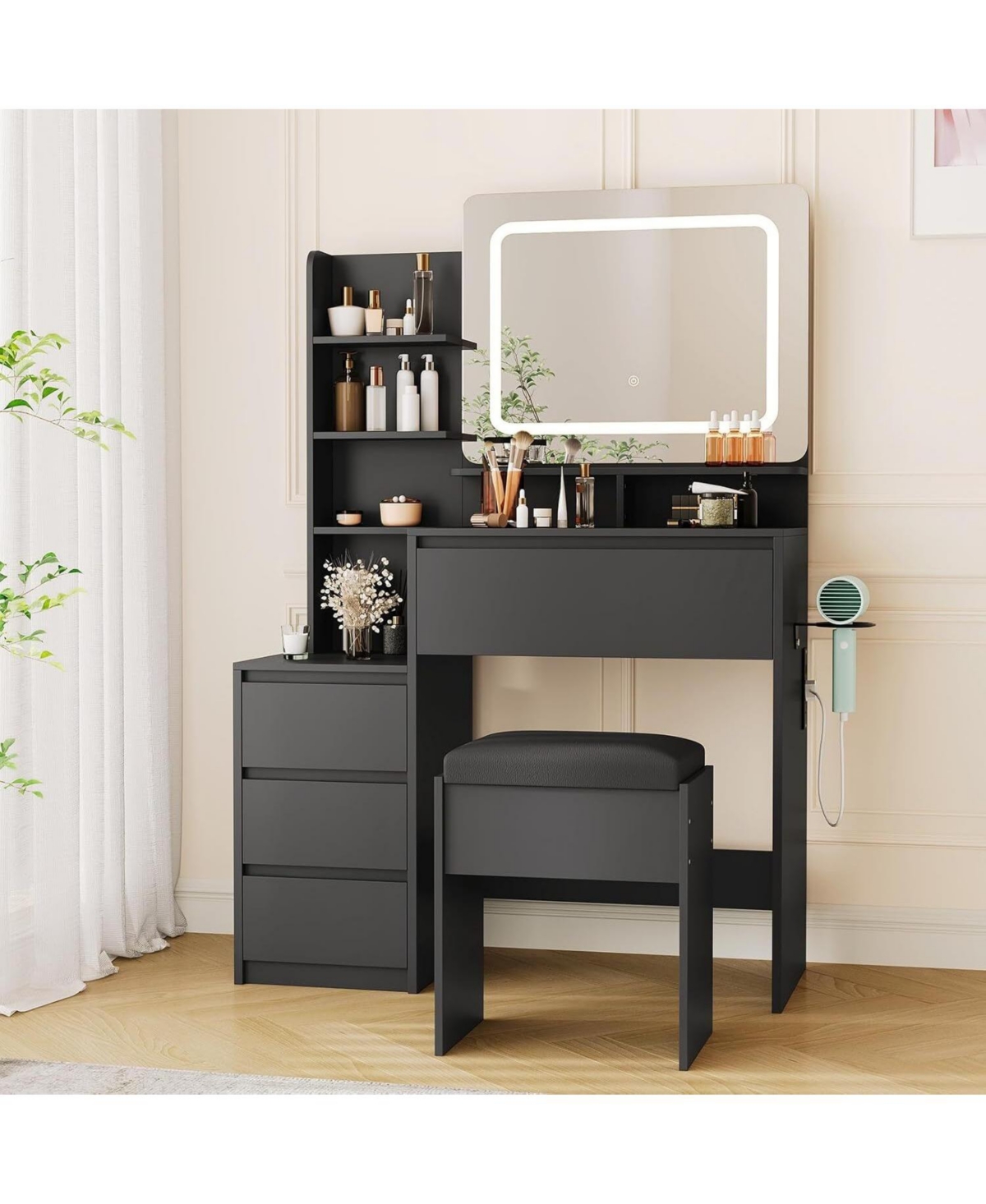 Click here for gaomon 4-Drawer Vanity Desk Set  Lighted Makeup Ta... prices
