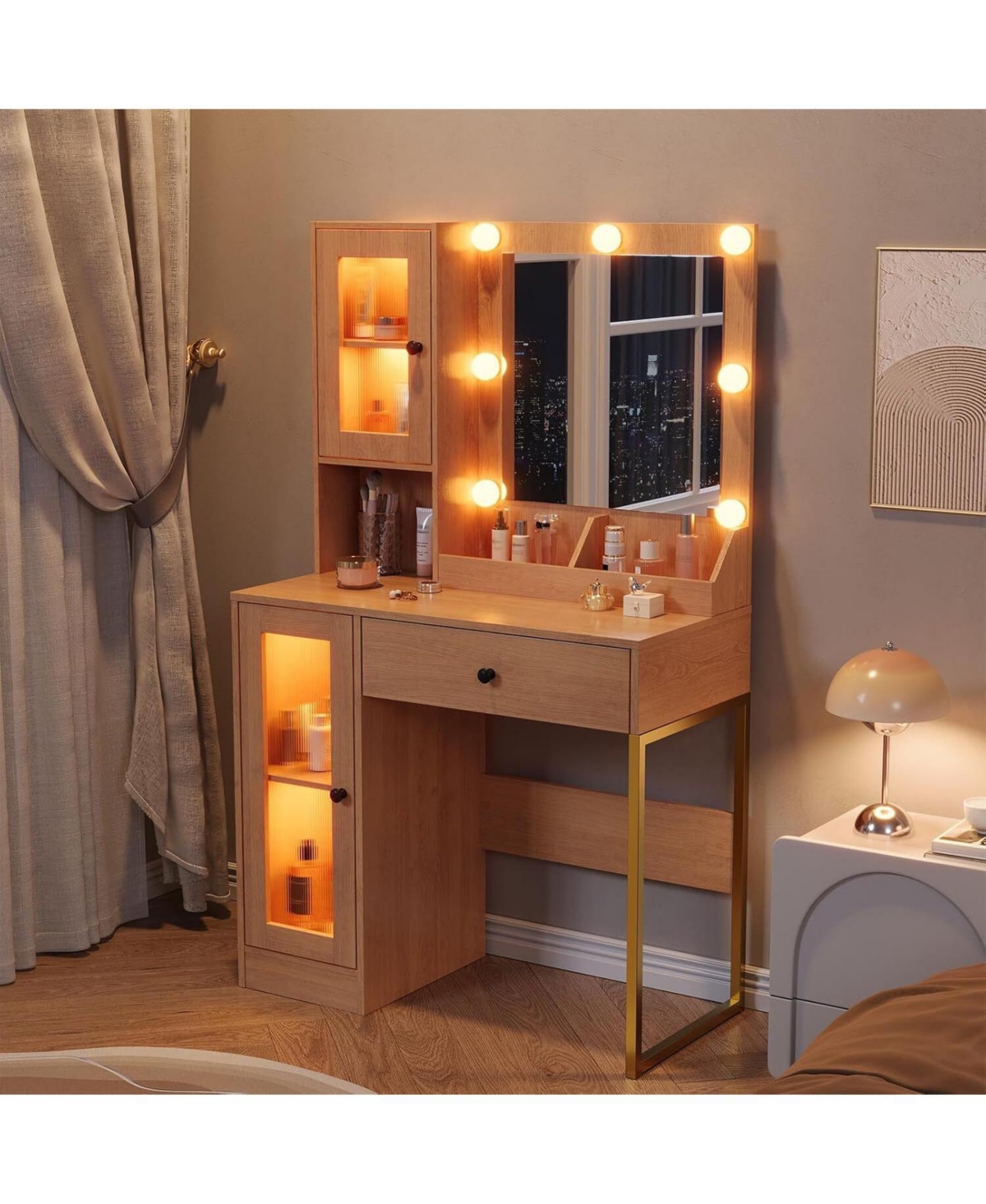 Click here for gaomon Almond Led Lighted Vanity Desk  Makeup Tabl... prices