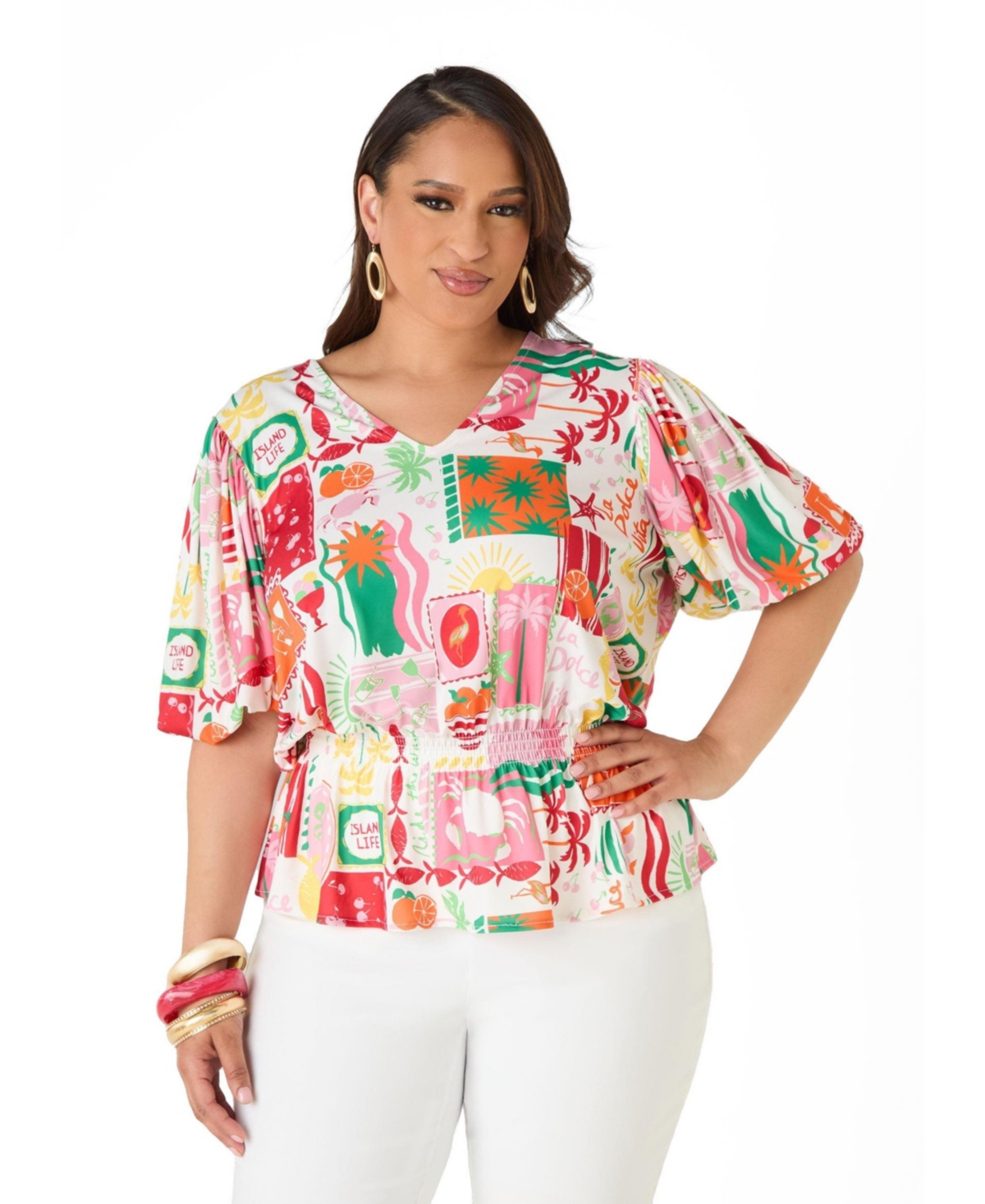 Click here for Ashley Stewart Plus Size Island Print Bubble Women... prices