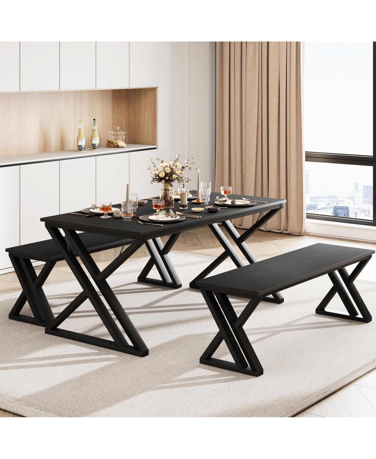 Click here for homfan Kitchen Table with Benches  Dining Table Be... prices