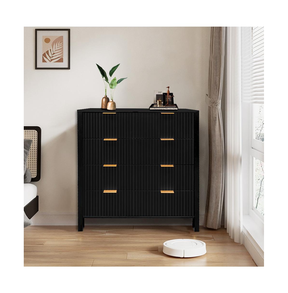 Click here for homfan Modern 4 Drawer Fluted Dresser  Tall Wooden... prices