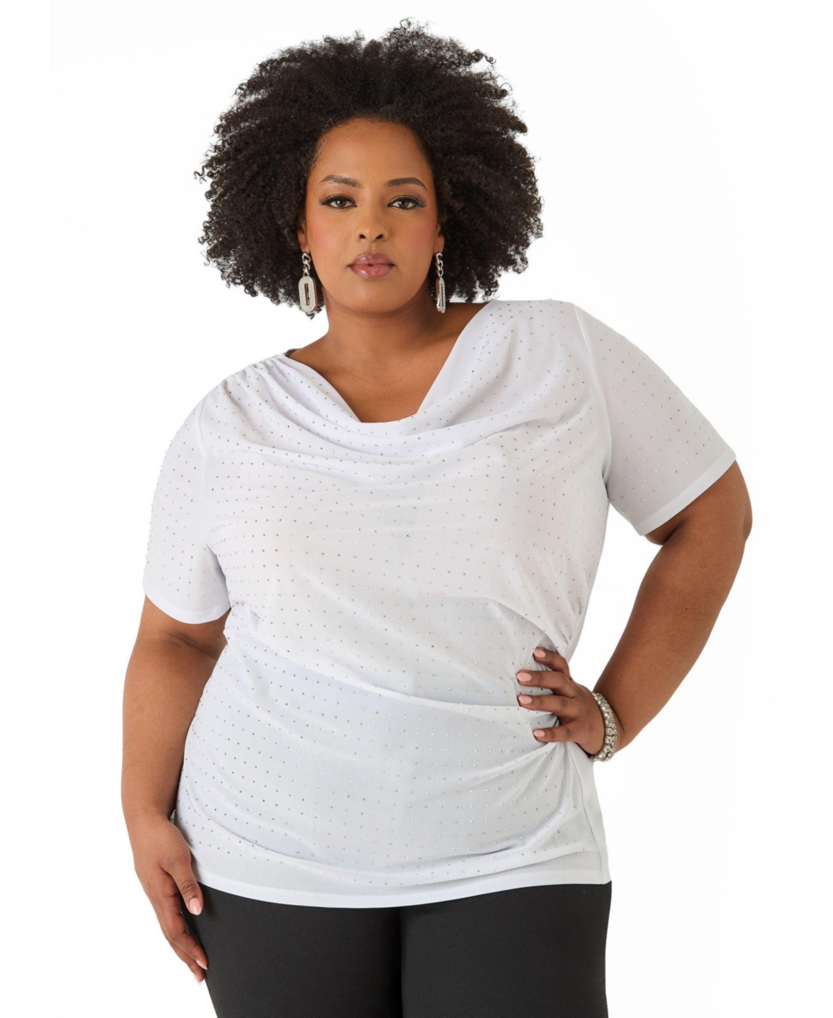 Click here for Ashley Stewart Plus Size Crystal Cowl Neck Mesh Wo... prices