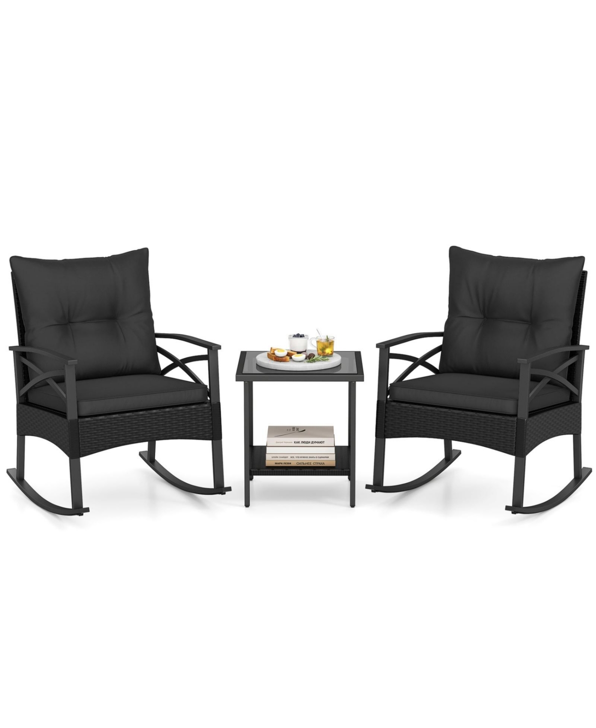 Click here for Sugift 3-Piece Pe Rattan Outdoor Rocking Chair Set... prices