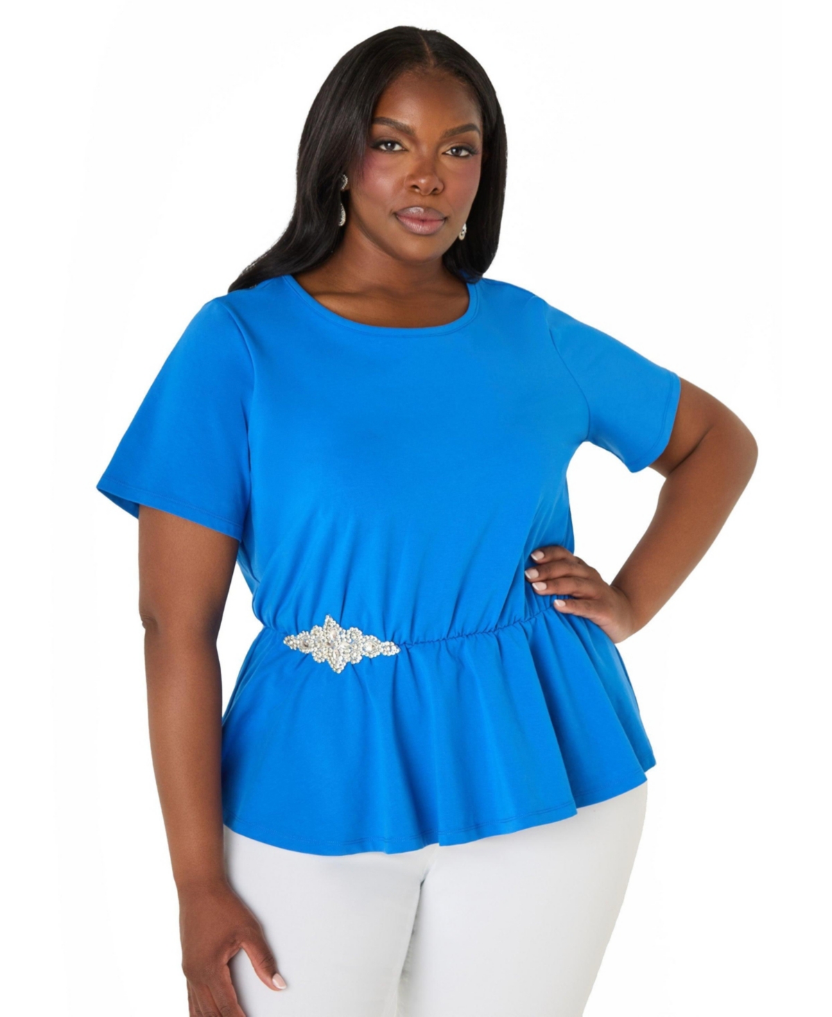 Click here for Ashley Stewart Plus Size Crystal Appliqued Peplum... prices