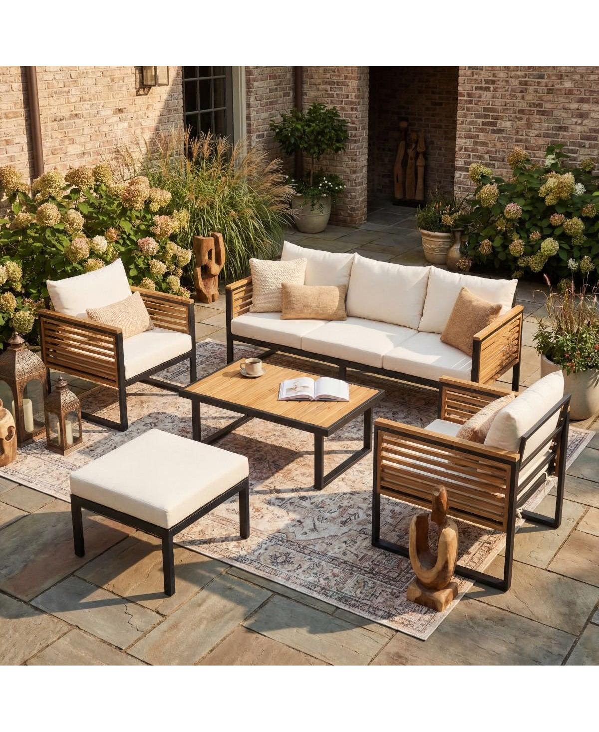 Click here for Asagikoiai Outdoor 5 Piece Acacia Wood and Metal P... prices