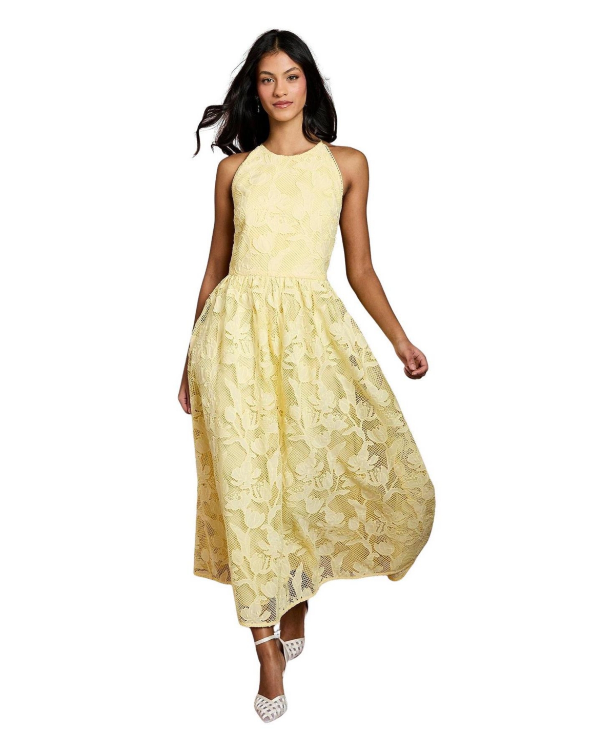 Click here for Coast Womens Halterneck Lace Midi Dress - Butter prices