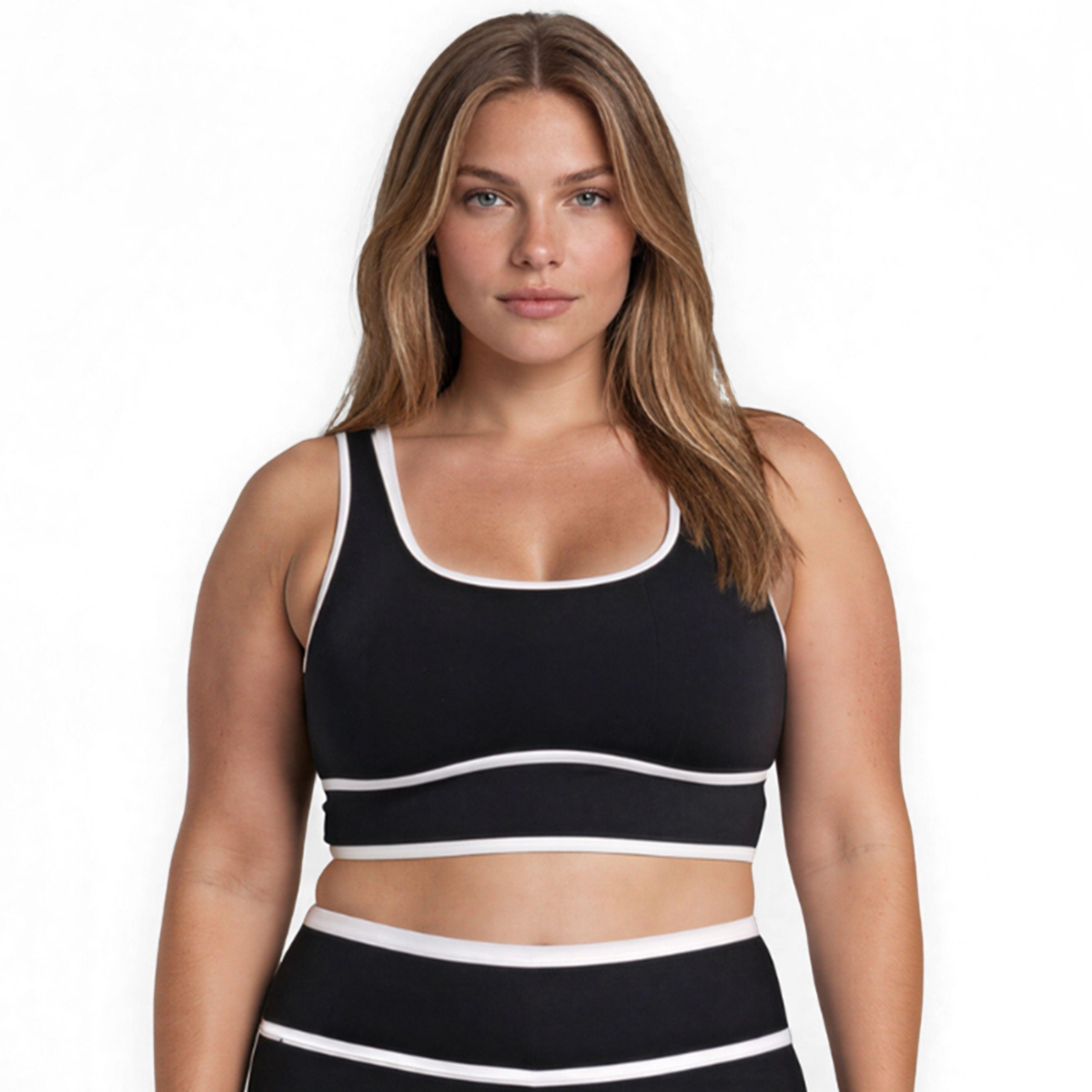 Click here for Calypsa Plus Size Longline Swim Bra - Navy  white prices