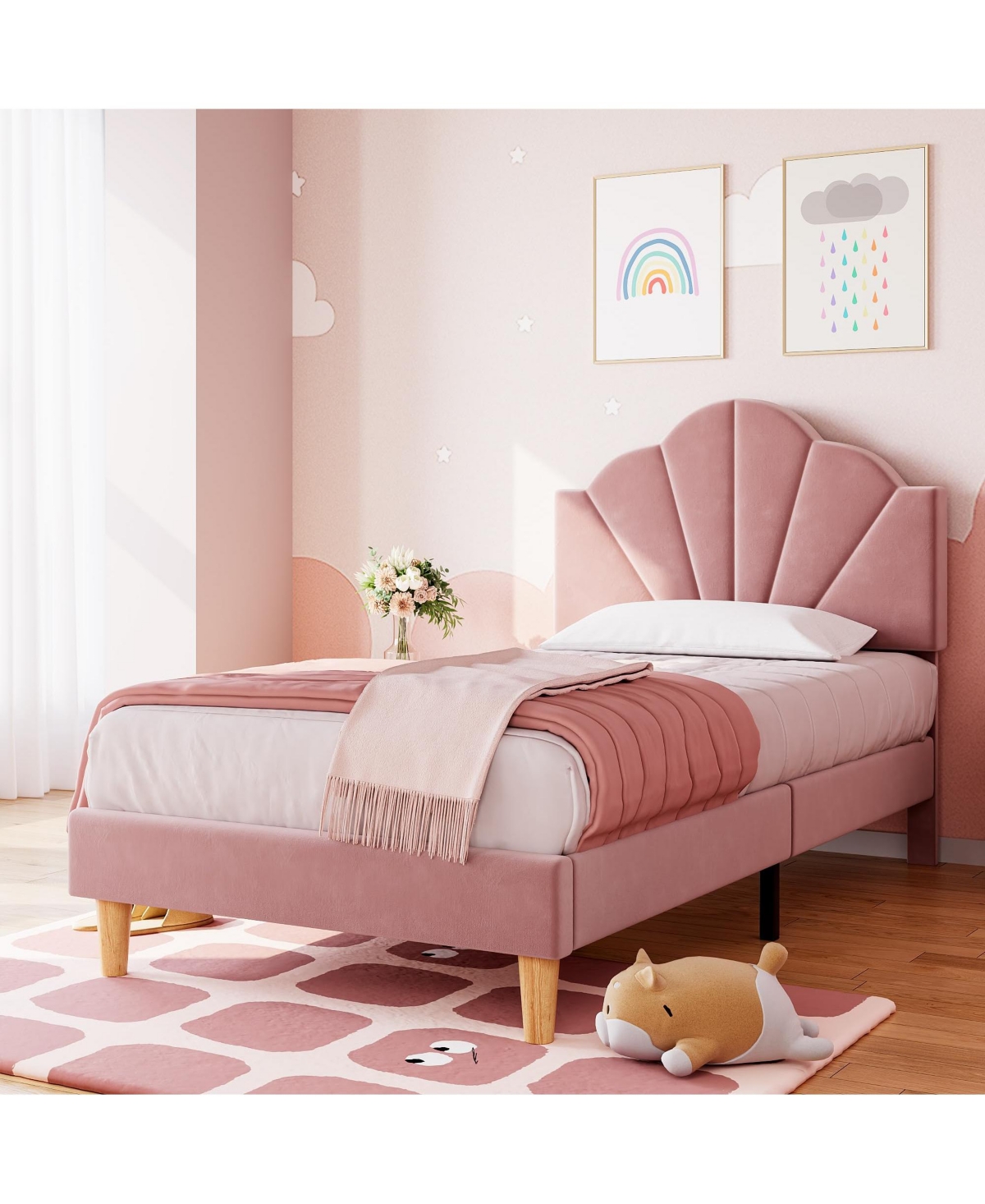 Click here for homfan Soft Upholstered Platform Bed Frame for Kid... prices