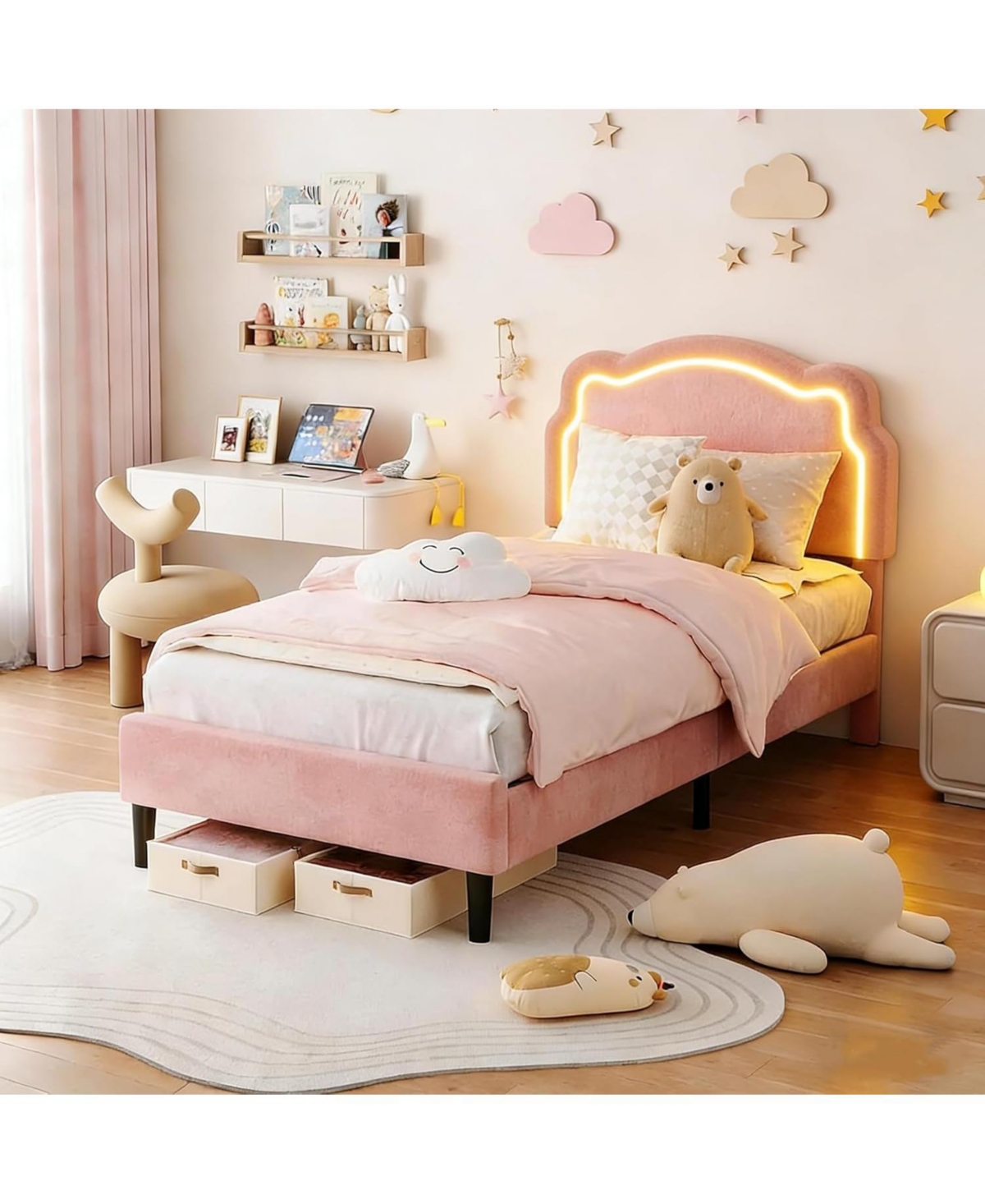 Click here for gaomon Twin Velvet Princess Bed for Kids  Integrat... prices