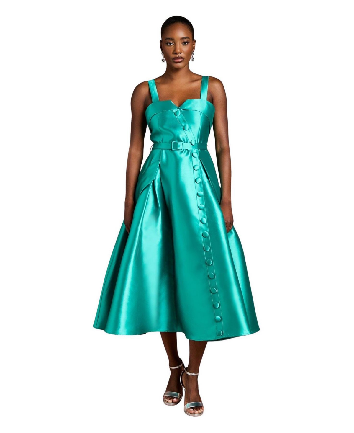 Click here for Coast Womens Button-Trim Belted Full Skirt Midi Dr... prices