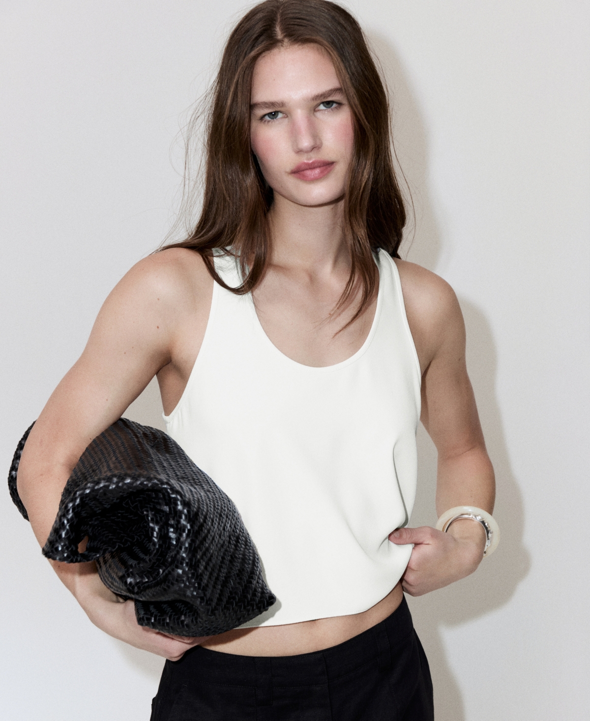 Click here for Mango Womens Flowy Crop Top - Off White prices