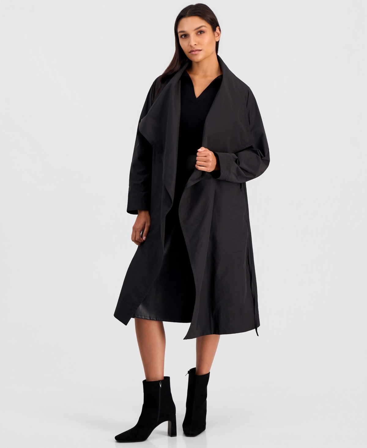 Click here for Eileen Fisher Womens High Neck Belted Coat - Black prices
