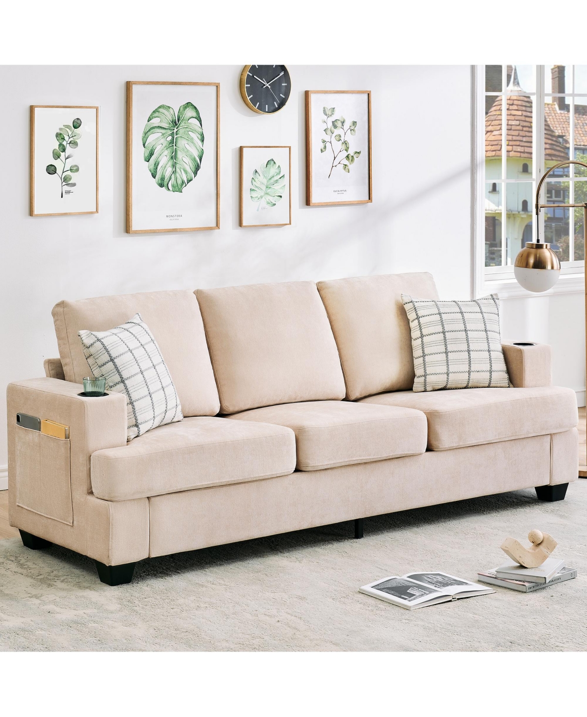 Click here for homfan Modern Deep Seat 3-Seater Chenille Sofa - 8... prices